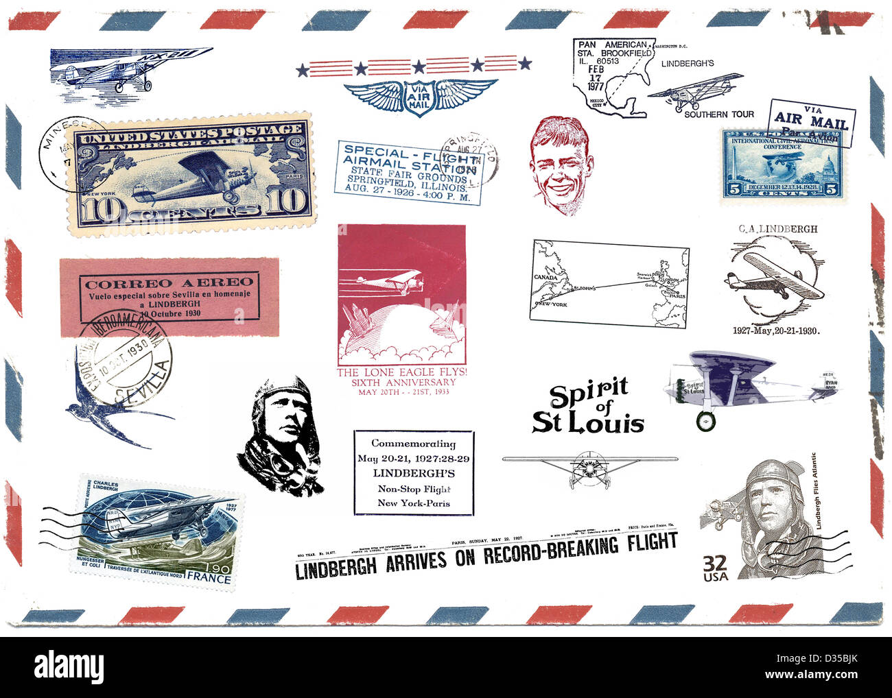 Postage stamps and labels mostly vintage showing motifs about airmail ...