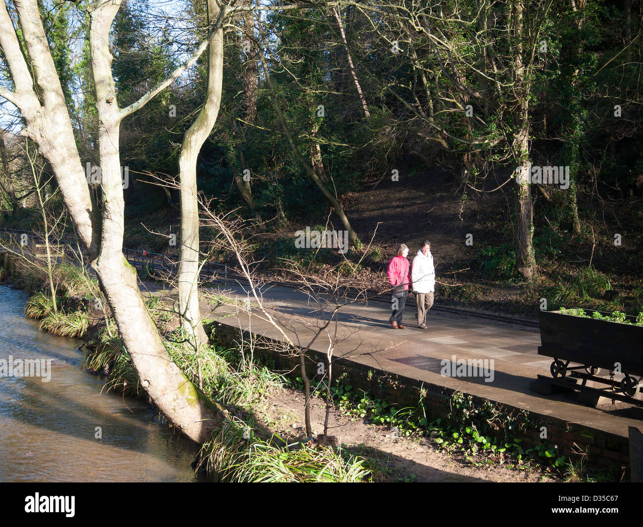 Two women walking the footpath through the Saltburn Valley Gardens ...
