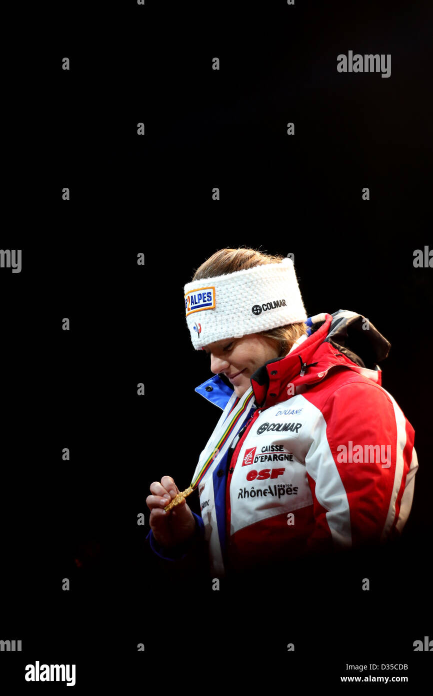 Gold medalist Marion Rolland of France celebrates on the podium during ...