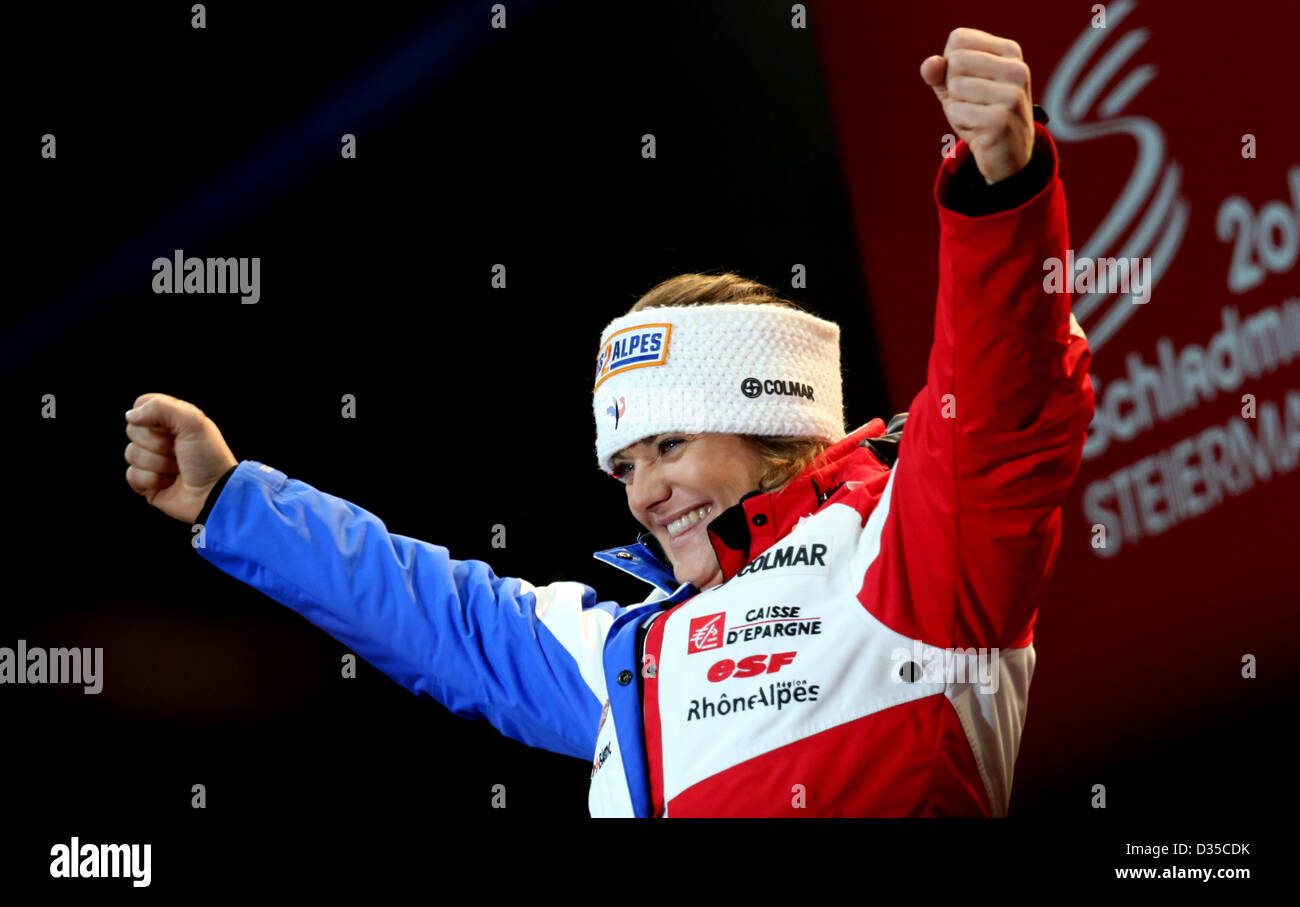 Gold medalist Marion Rolland of France celebrates on the podium during ...
