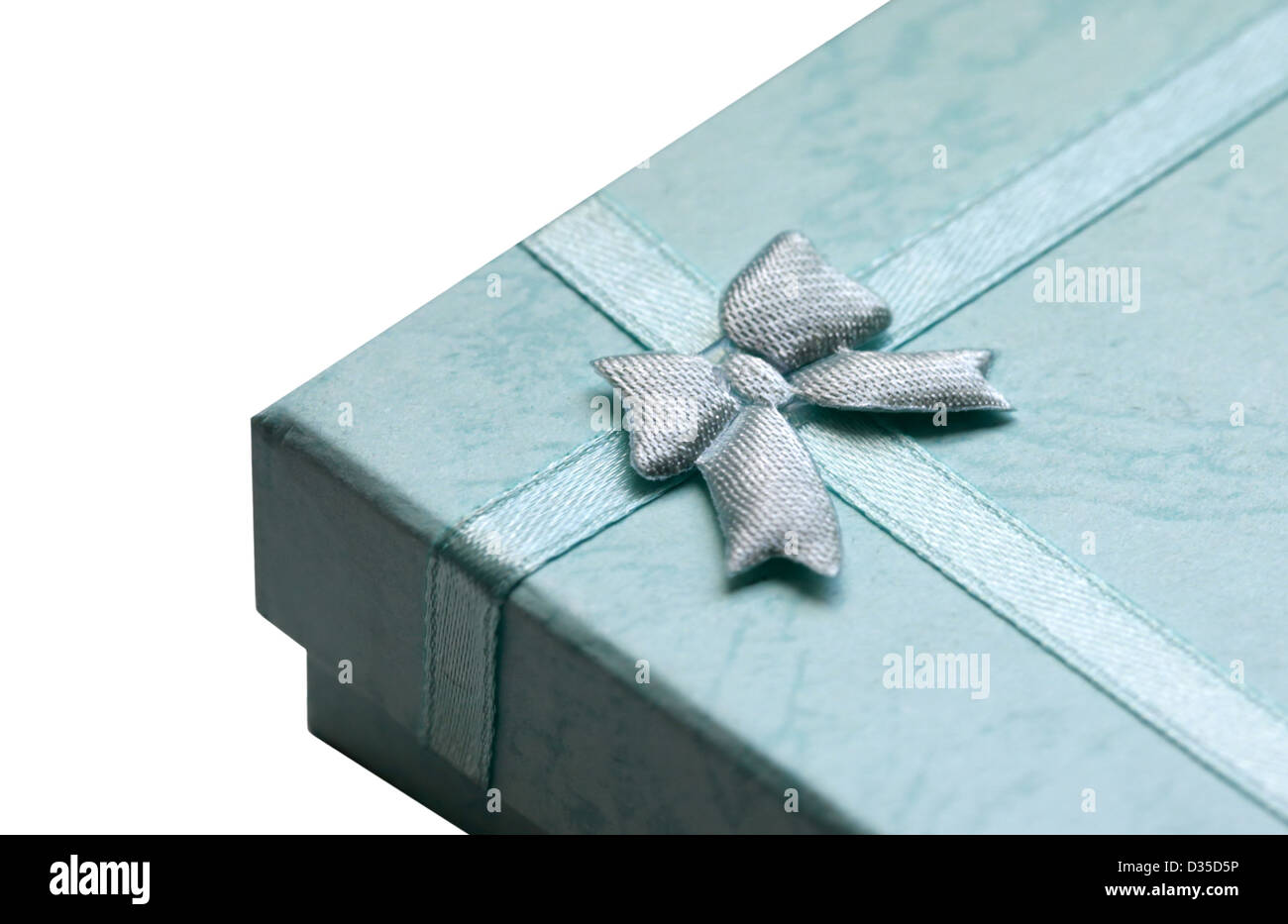 Blue box with a bow close-up Stock Photo - Alamy