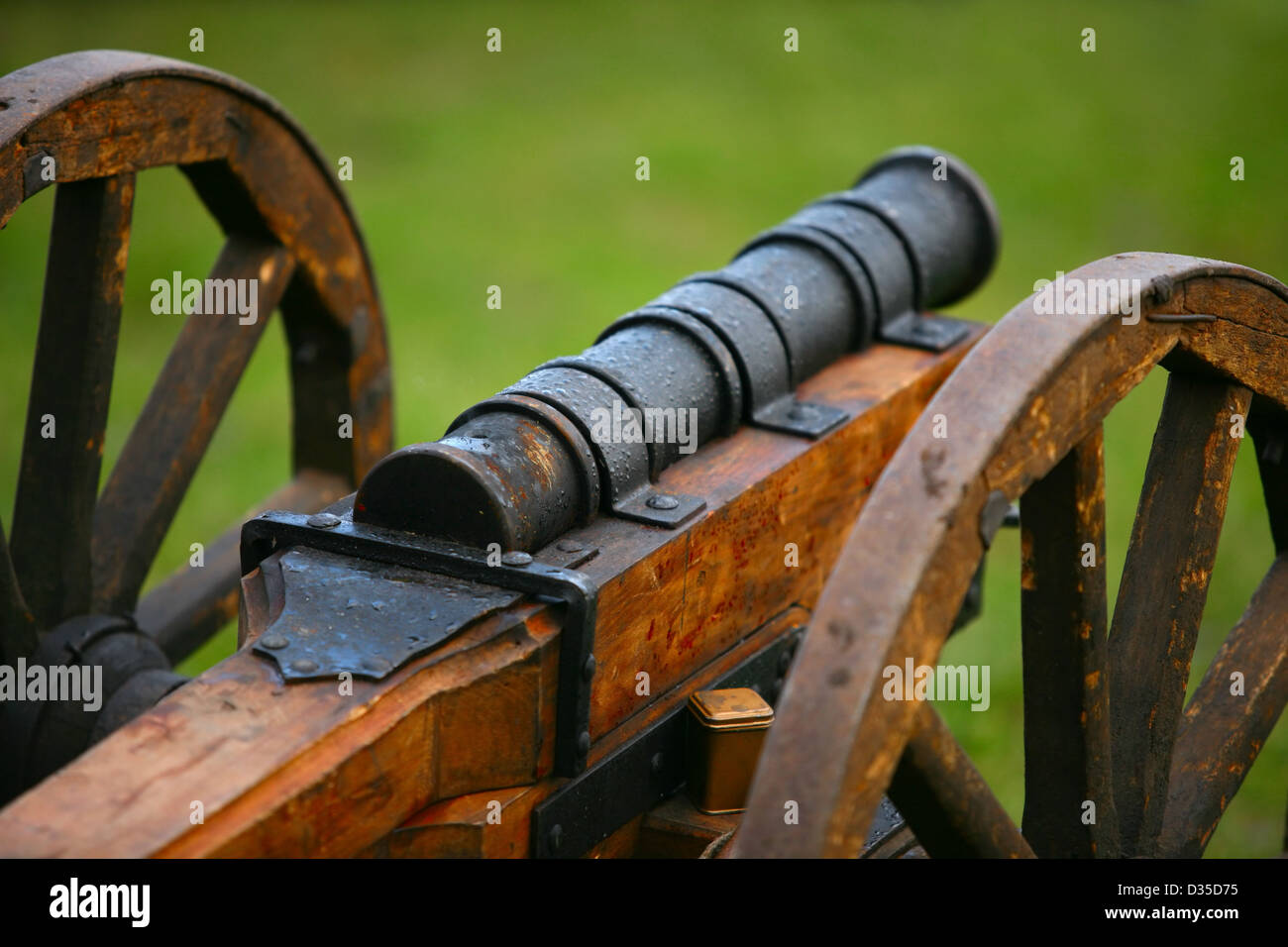 The horizontal image of a medieval gun on a green background Stock ...
