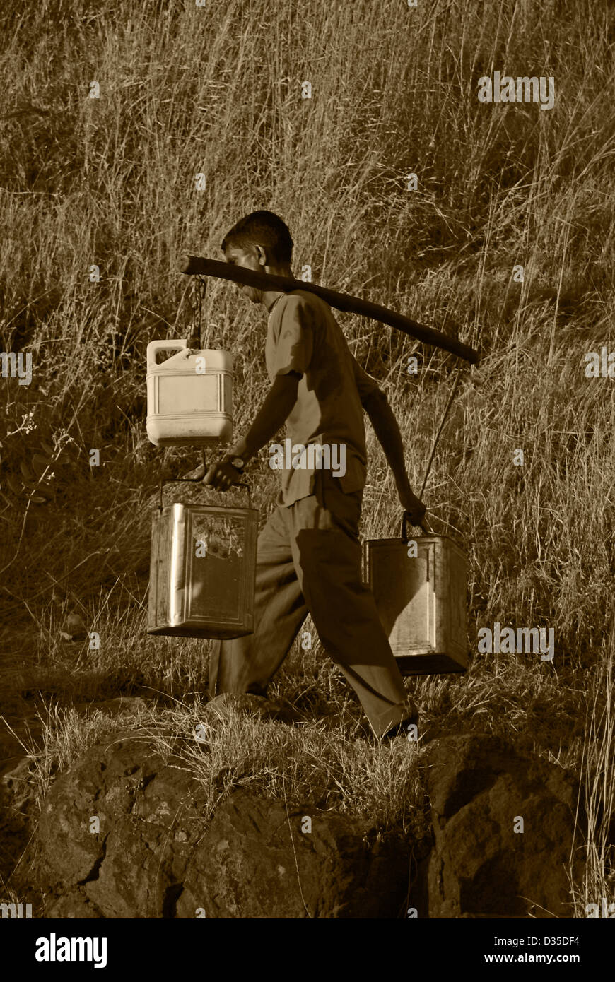 Man Carrying water on his shoulder, Maharashtra, India Stock Photo - Alamy
