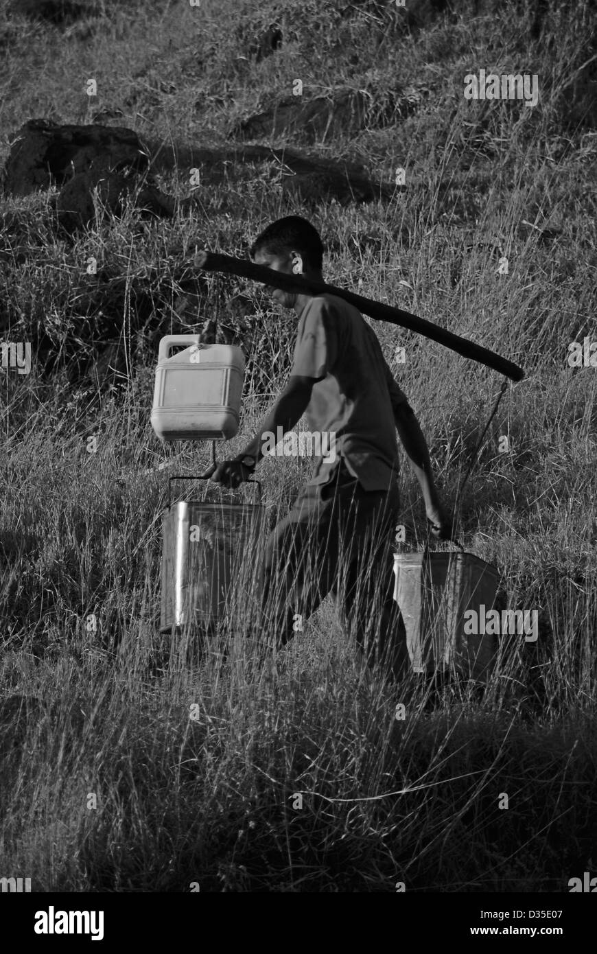 Man Carrying water on his shoulder, Maharashtra, India Stock Photo - Alamy