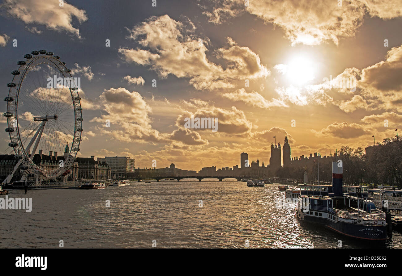 View of London Eye river Thames and Big Ben England Great Britain UK ...