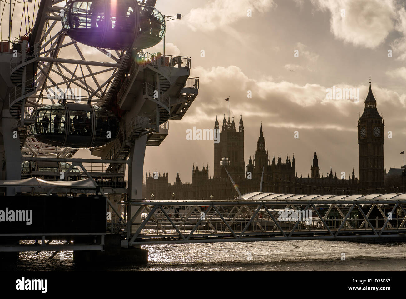 London Eye with the Big Ben London England Great Britain UK Stock Photo ...