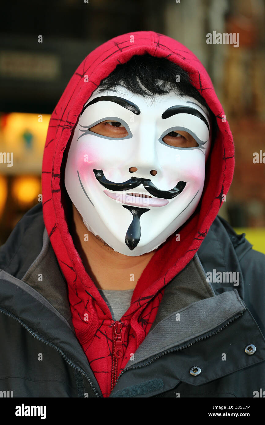 Venice, Italy. 10th February 2013. An Anonymous mask can turn up ...