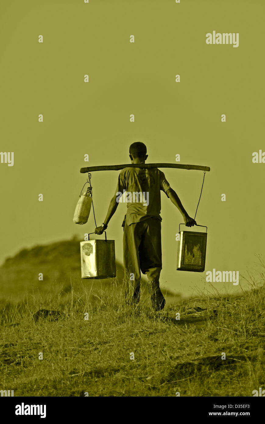 Man Carrying water on his shoulder, Maharashtra, India Stock Photo - Alamy