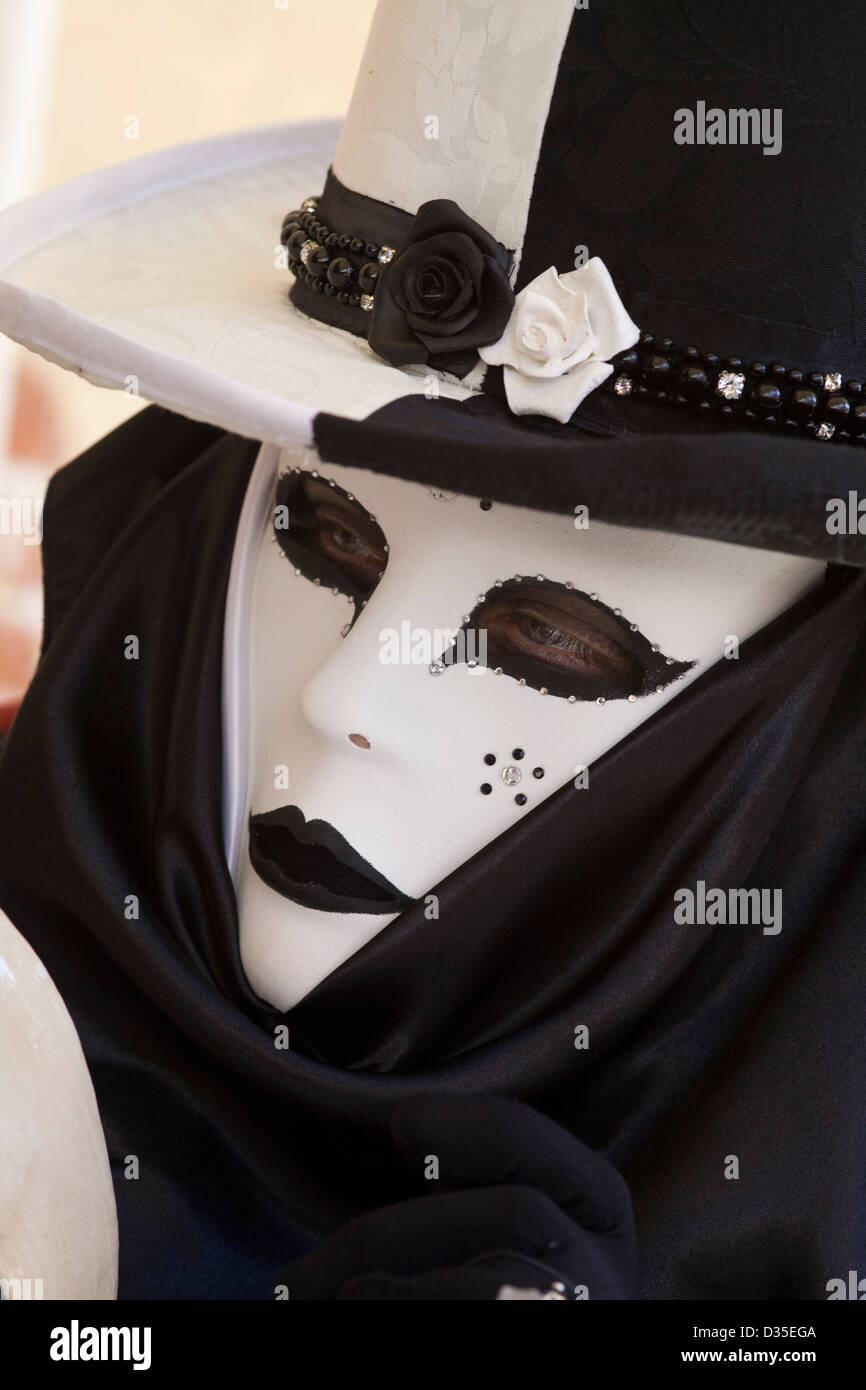 Traditional Venetian masks being worn at the carnival of Venice in San ...