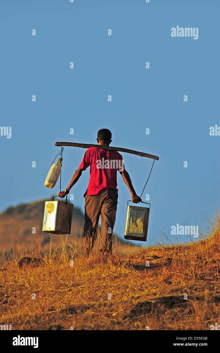 Man Carrying water on his shoulder, Maharashtra, India Stock Photo - Alamy