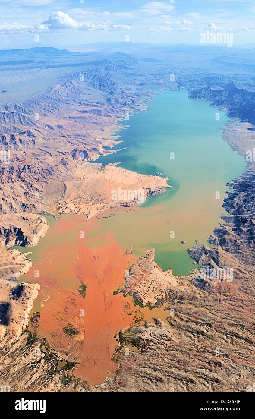 Lake Mead, taken from small plane on way to Grand Canyon Stock Photo ...