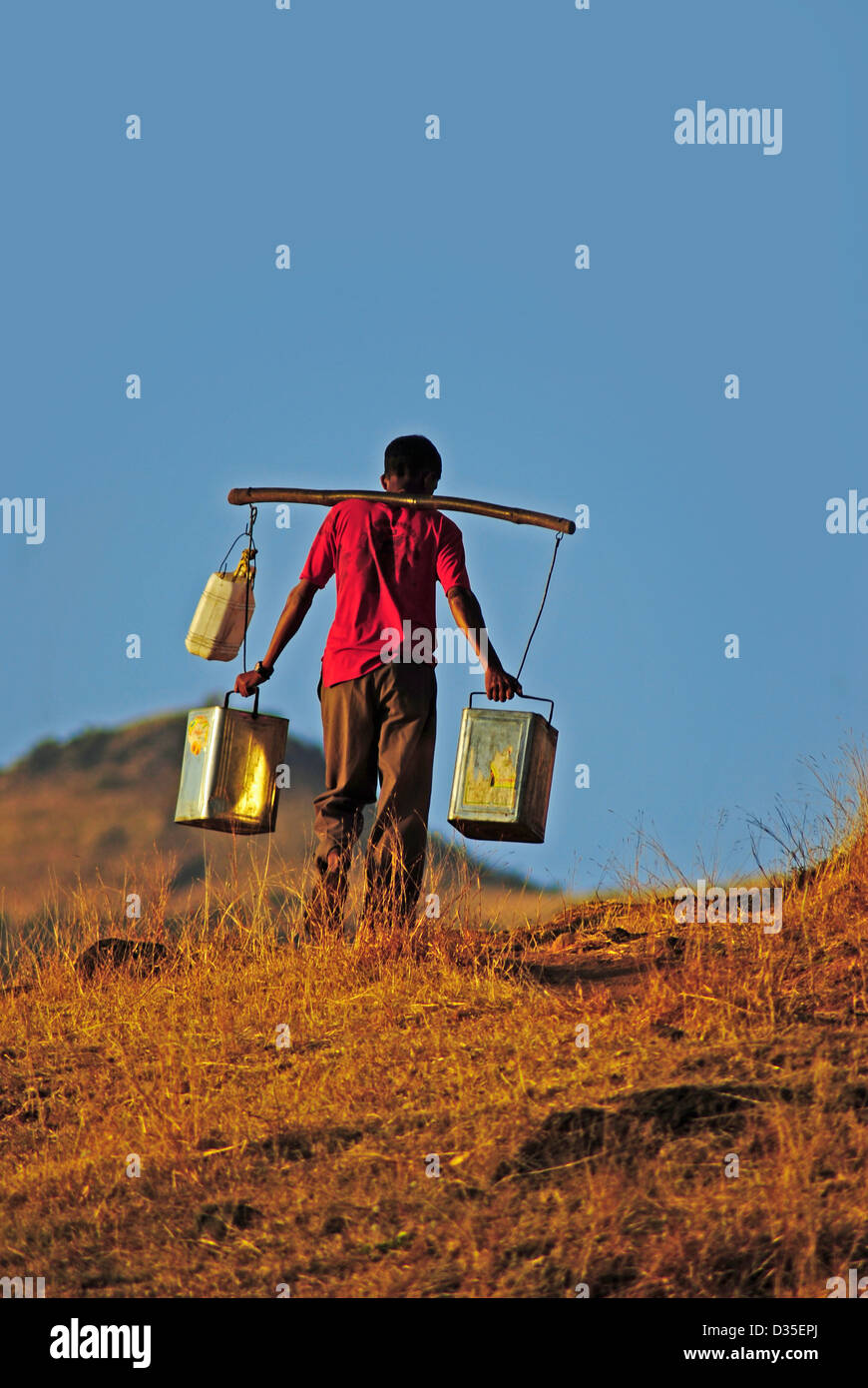 Man Carrying water on his shoulder, Maharashtra, India Stock Photo - Alamy