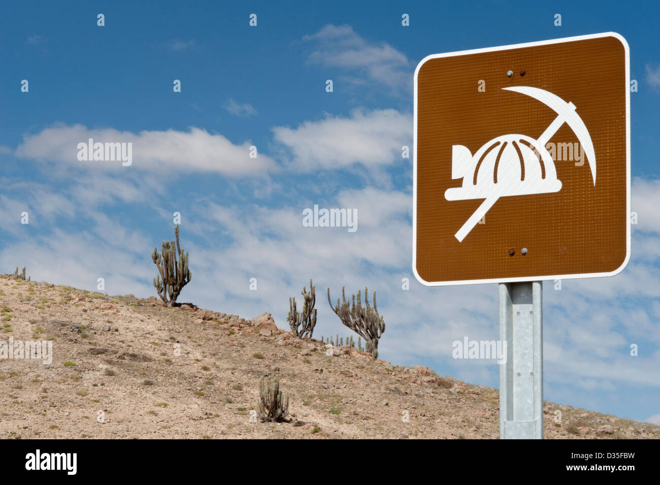 Mining symbol displayed near Parales Atacama Desert Chile South America ...