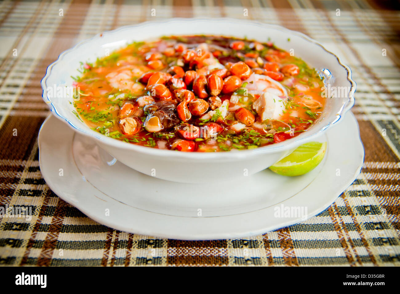 Ecuador food: shrimp and fish ceviche, raw fish Stock Photo - Alamy