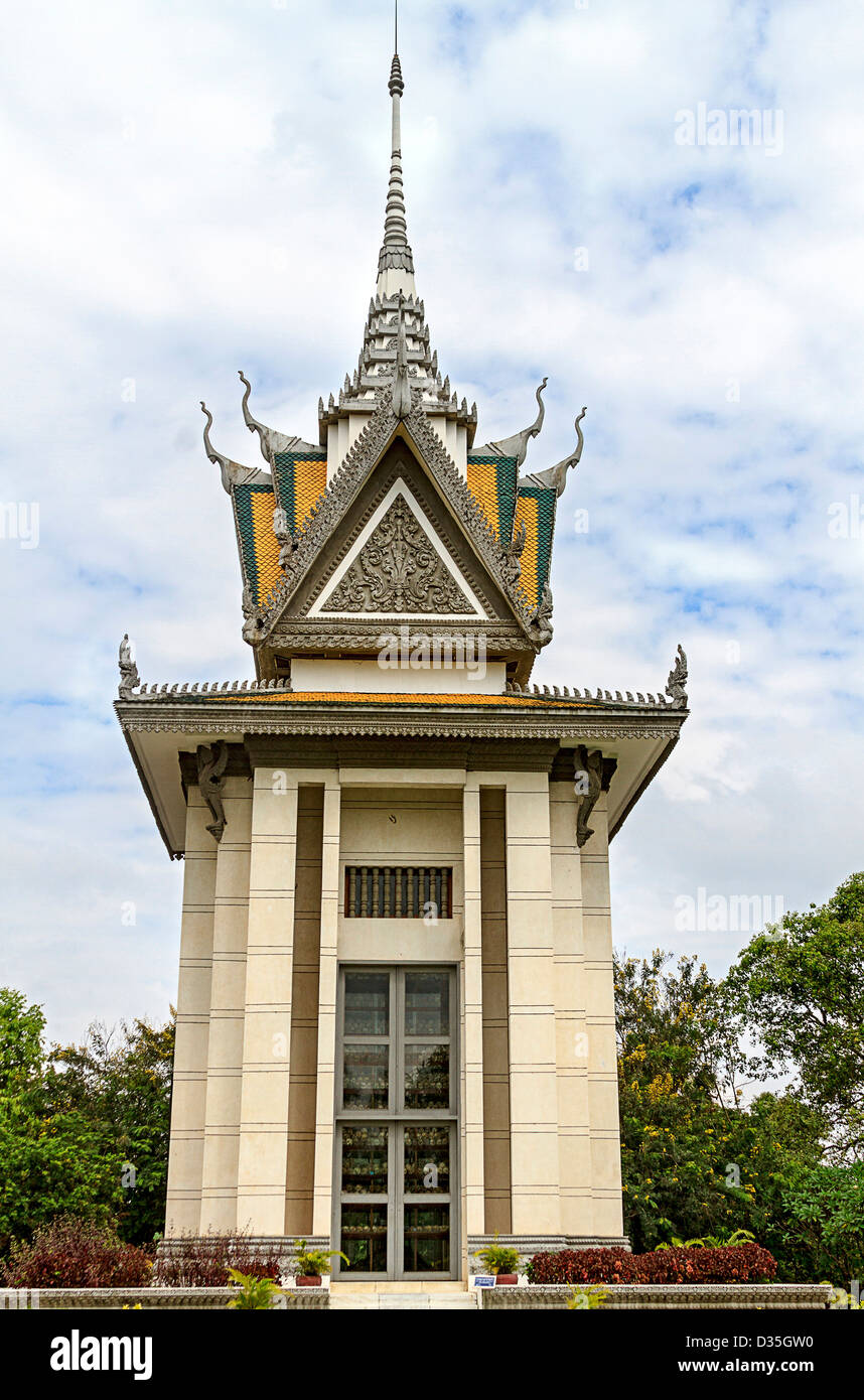 Choeung Ek Killing Field memorial holding skulls of people killed by ...