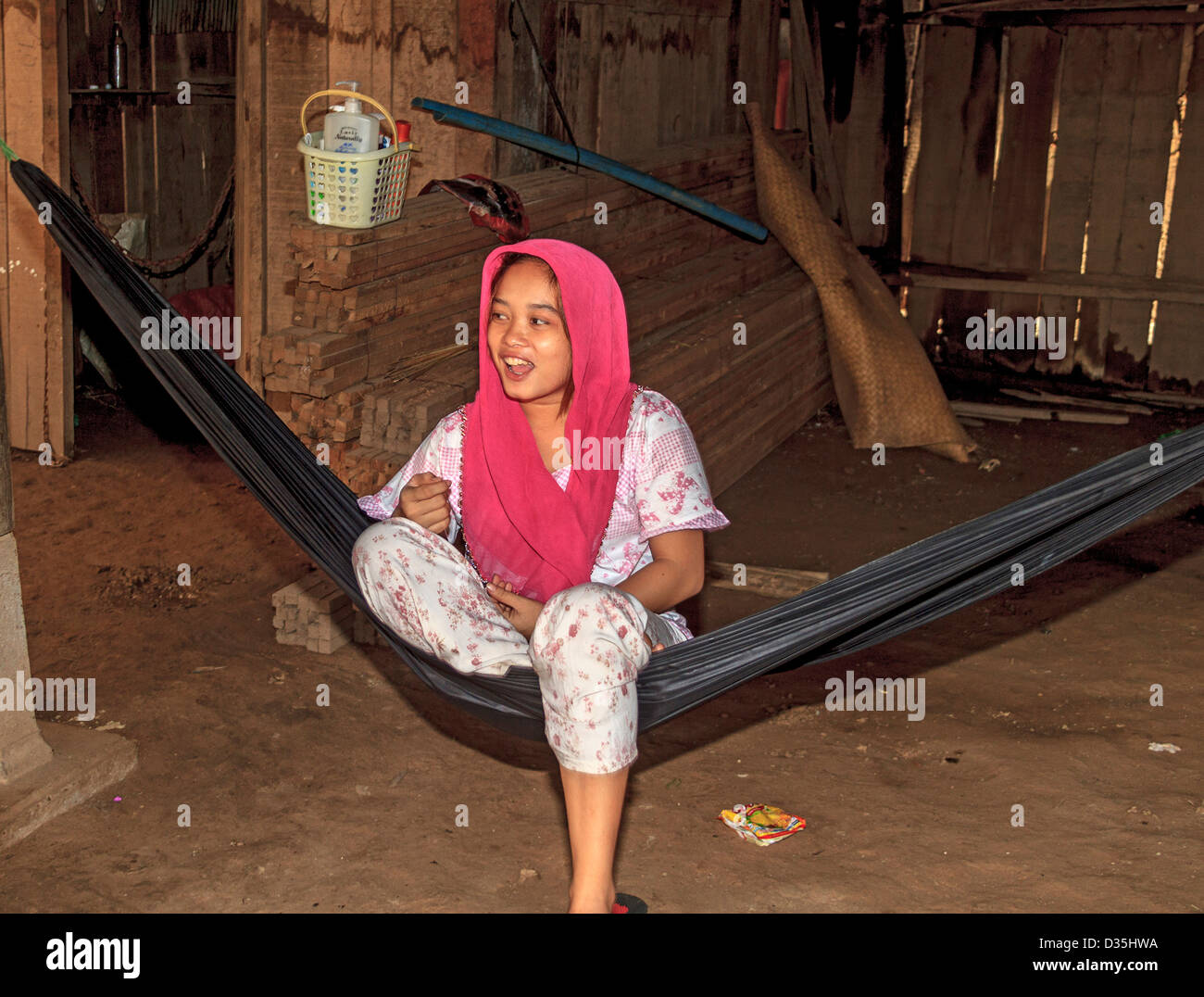Young girl, one of Cham people living in a village along the Mekong ...