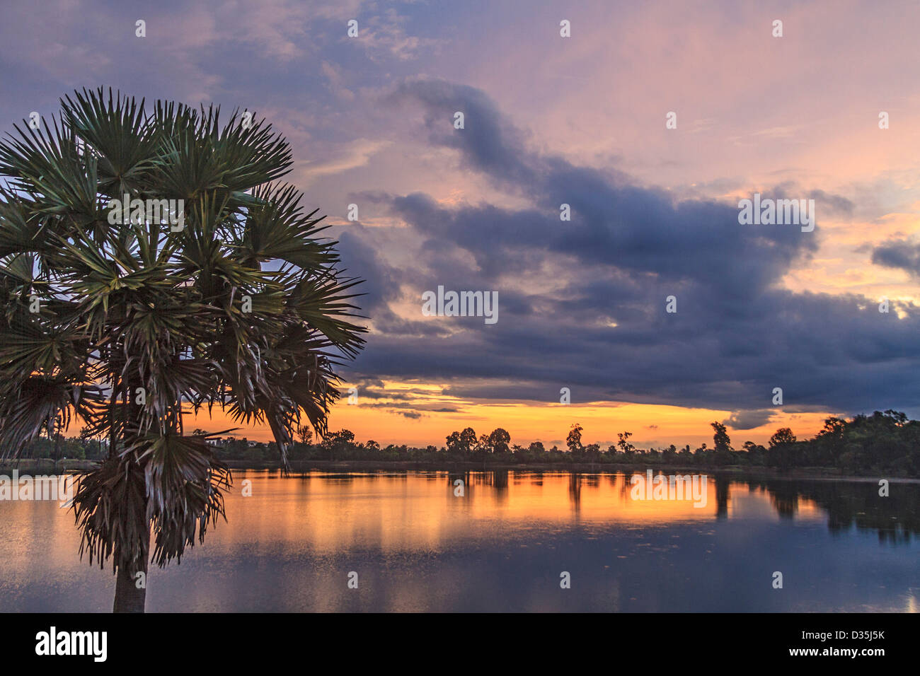 Dawn at Sras Srang, King's Pool near Angkor Wat, Cambodia Stock Photo ...