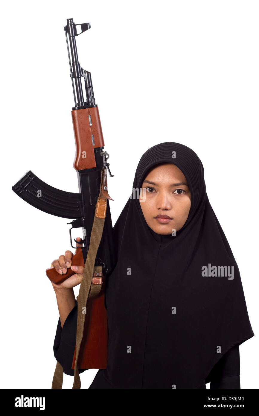Muslim woman with a machine gun Stock Photo - Alamy