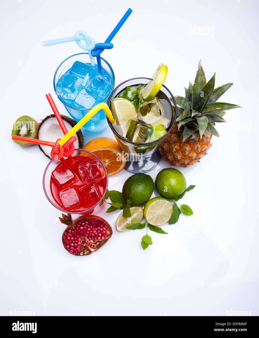 Alcohol drinks set with fruits Stock Photo - Alamy