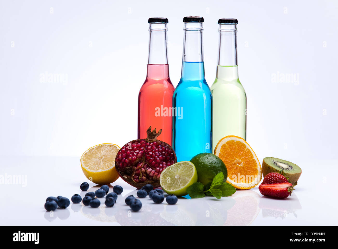 Alcohol drinks set with fruits Stock Photo - Alamy
