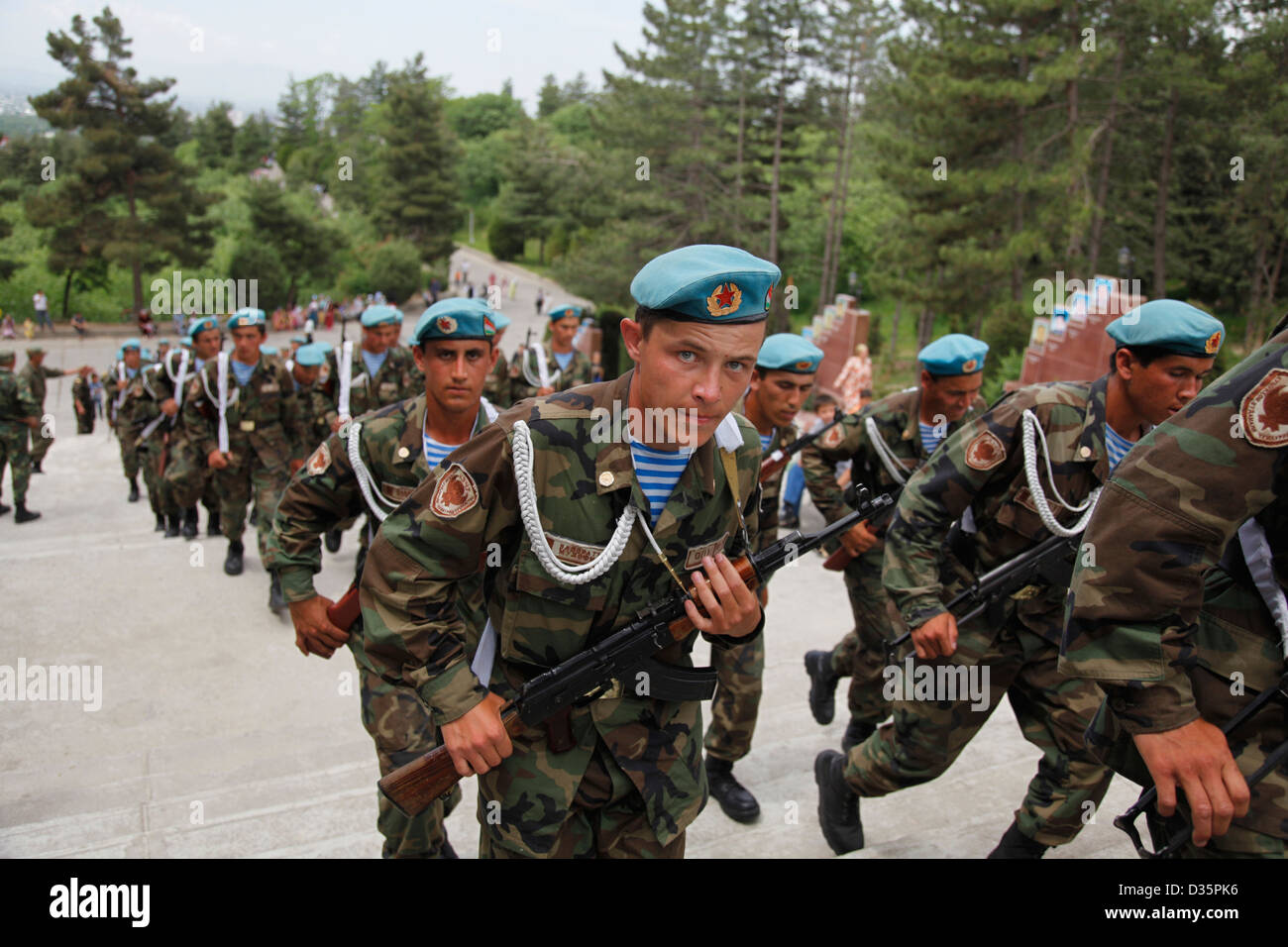 Tajik soldiers at a Soviet Veteran's day celebration in Dushanbe ...