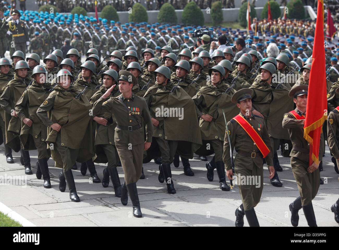 Tajik soldiers at a Soviet Veteran's day celebration in Dushanbe ...