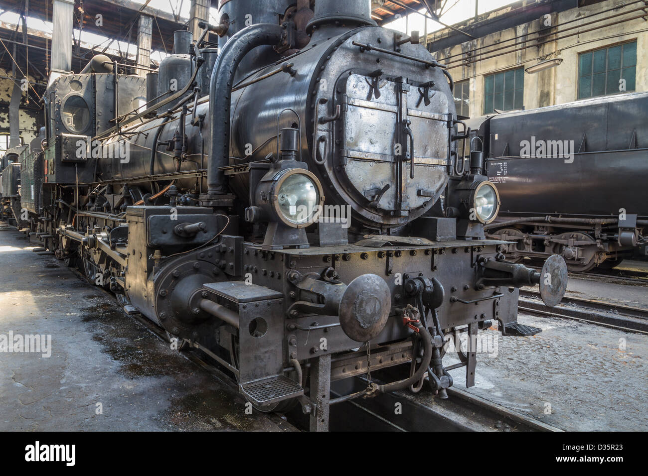 Details of old steam locomotive / engine in railway museum Stock Photo ...