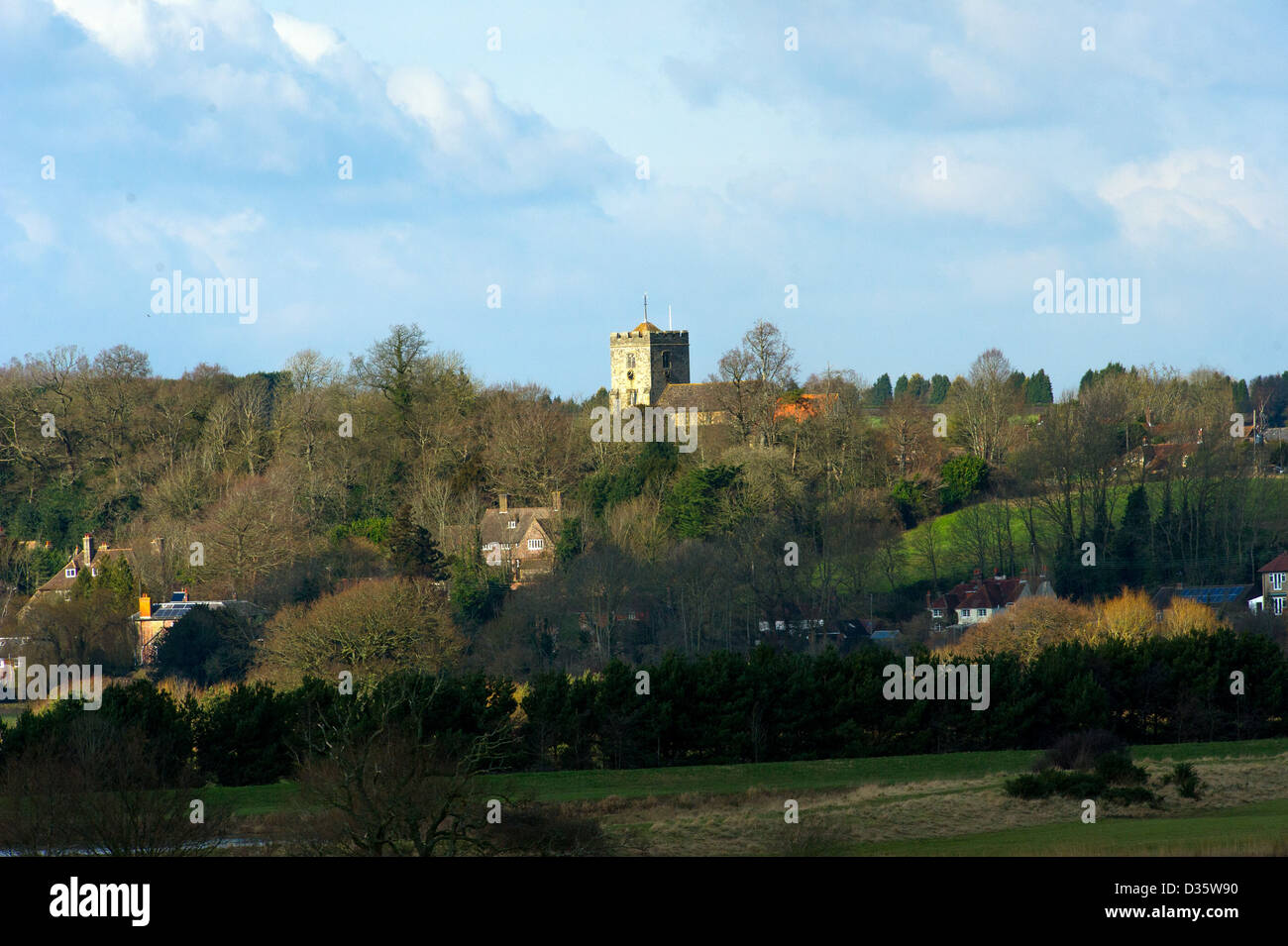 View across Pulborough Brooks RSPB Nature Reserve in West Sussex UK to ...