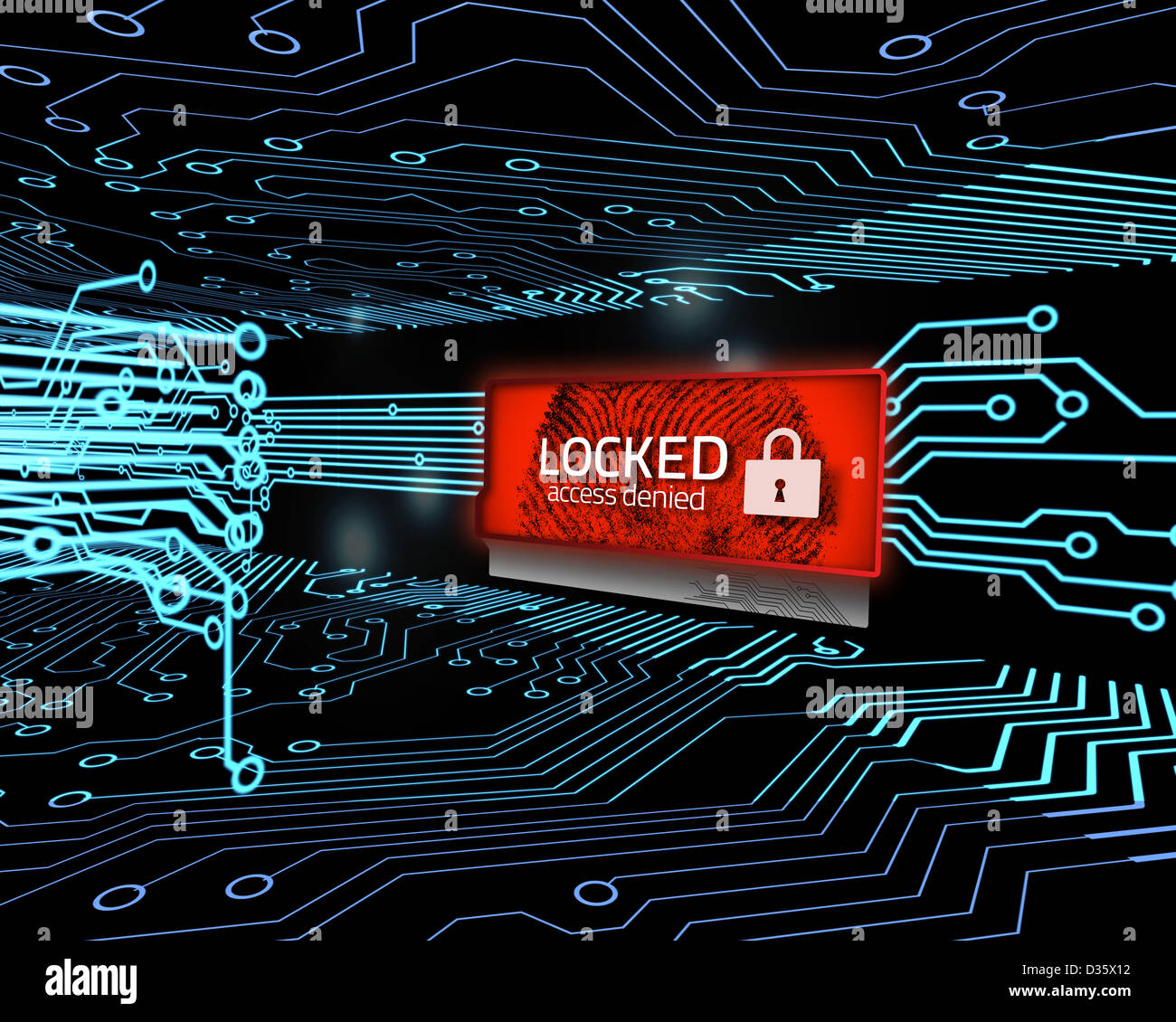 Red locked screen in circuit board Stock Photo - Alamy