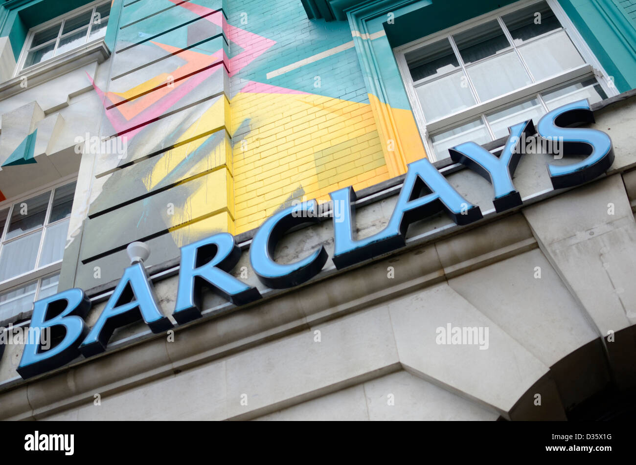 Colourful Barclays Bank building facade, King's Cross, London, UK Stock ...
