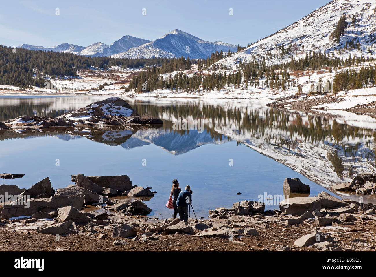 photographer at Tioga Lake, Yosemite National park, California, United ...