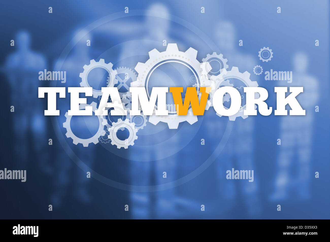 Teamwork text cogs wheels hi-res stock photography and images - Alamy