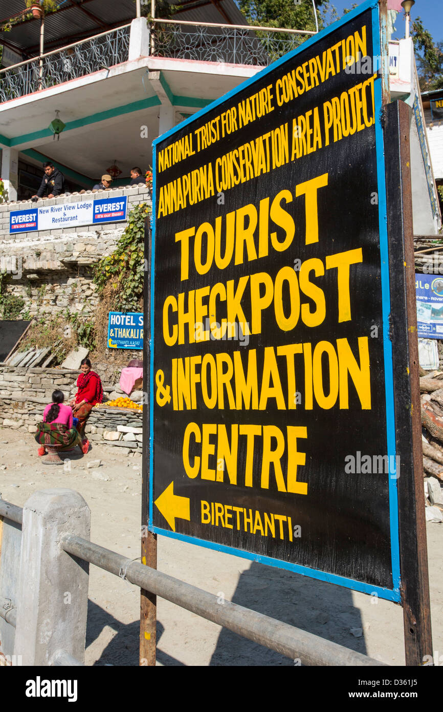 A tourist checkpost and information post at Birenthanti in the Nepalese ...