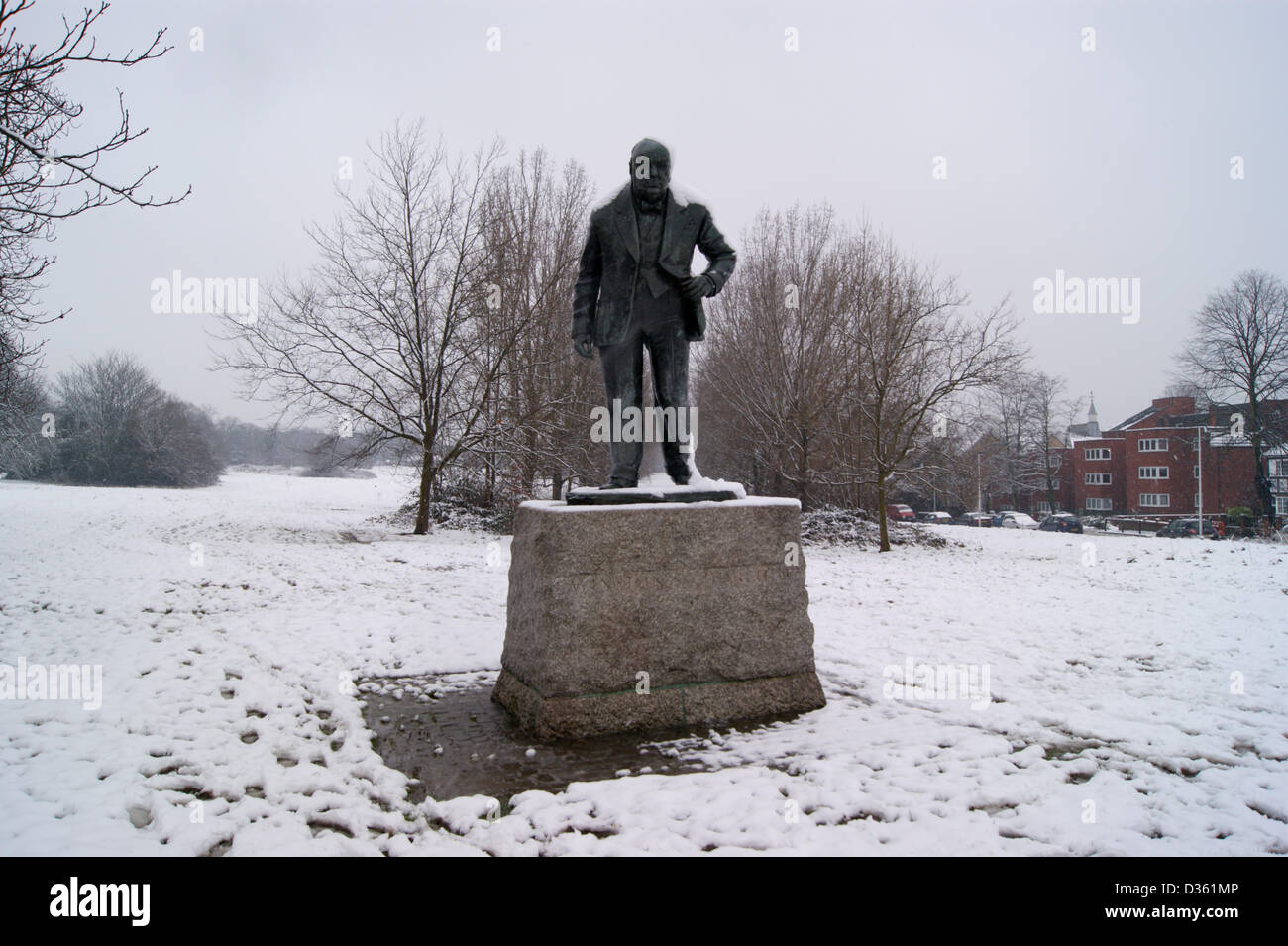 Overnight snow covers the 1959 statue by David McFall RA (1911-1988) of ...