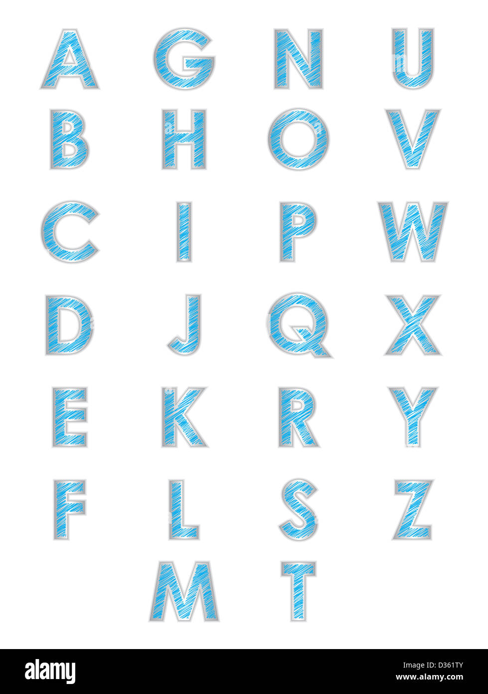 special blue hand drawn alphabet Stock Photo - Alamy