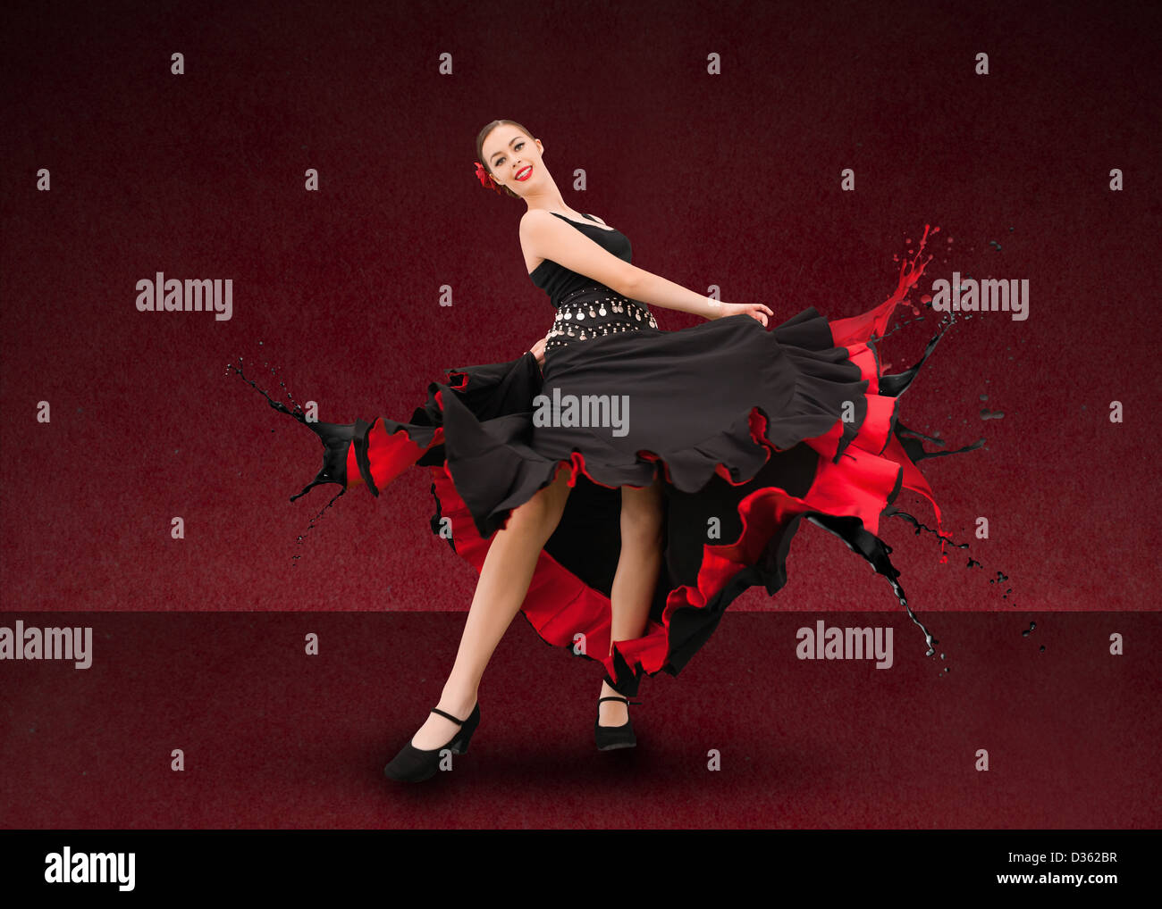 Flamenco dancer with dress turning to paint splatter Stock Photo - Alamy