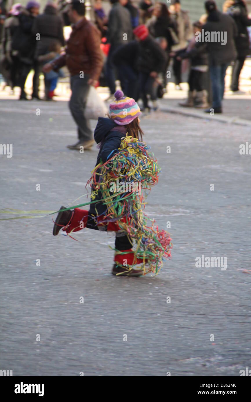 empty street road confetti garlands paper streamers lots many floor ...