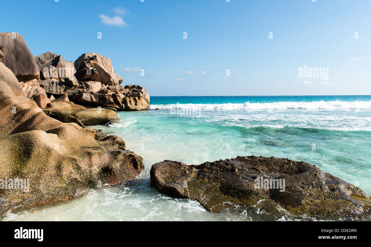 coco beach in seychelles island Stock Photo - Alamy
