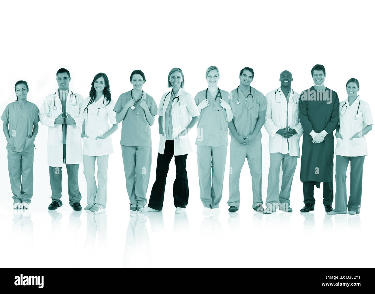 Happy team of doctors standing together in a line Stock Photo - Alamy