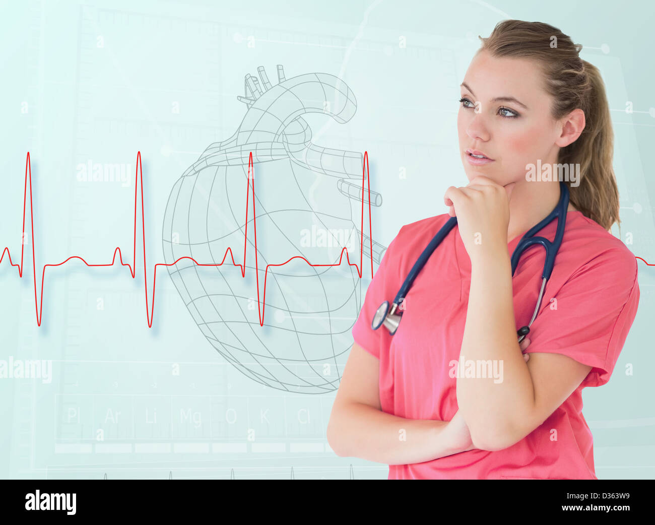 Portrait of a nurse thinking with a heart sketch Stock Photo - Alamy