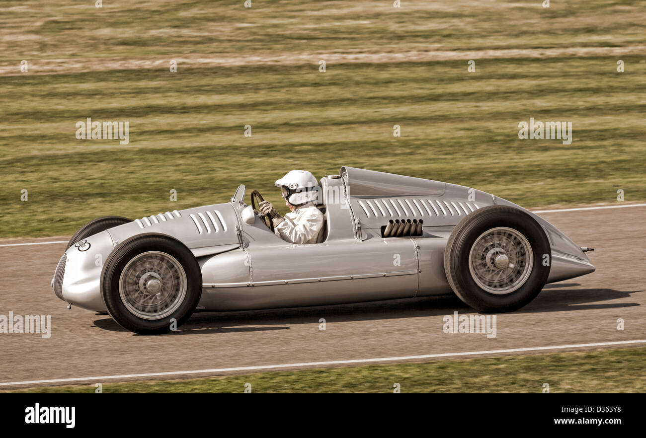 1938 Auto Union Silver Arrows Type D racer at the 2012 Goodwood Revival ...