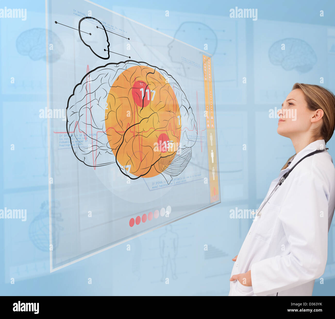 Thoughtful doctor using an interface for brain analysis Stock Photo - Alamy