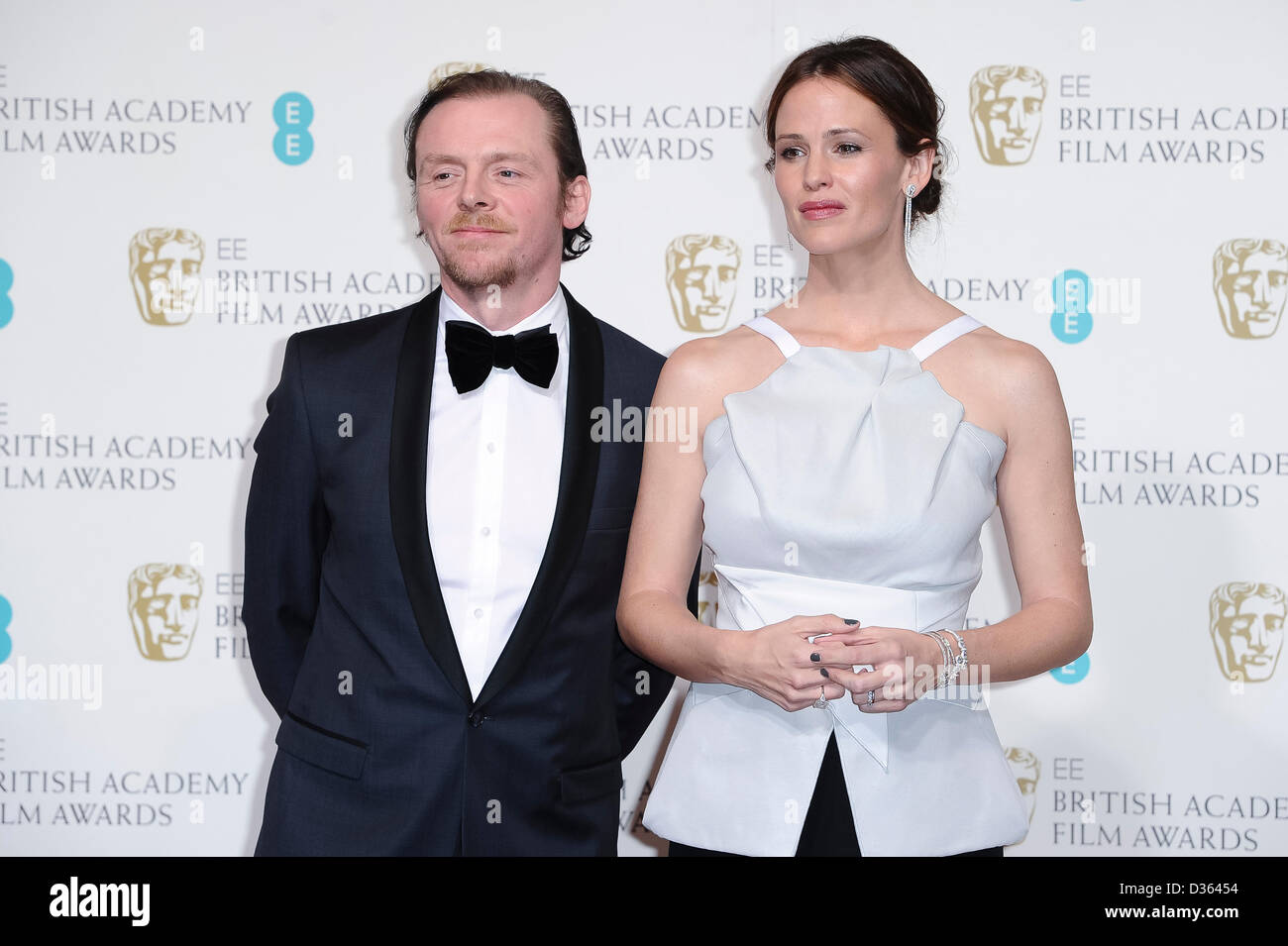 London, UK. Feb 10th, 2013. Presenters Simon Pegg and Jennifer Garner ...
