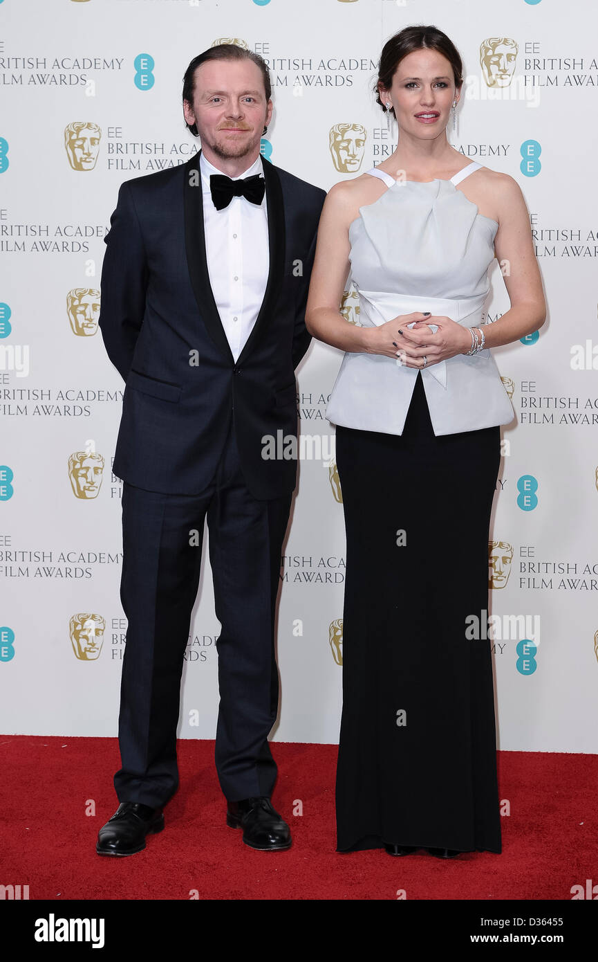 London, UK. Feb 10th, 2013. Presenters Simon Pegg and Jennifer Garner ...
