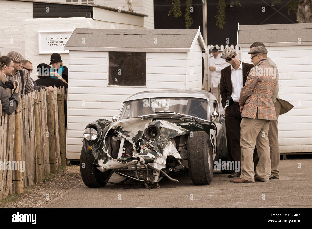 Badly damaged Shelby Cup racer, 1963 AC Cobra in the paddock at the ...