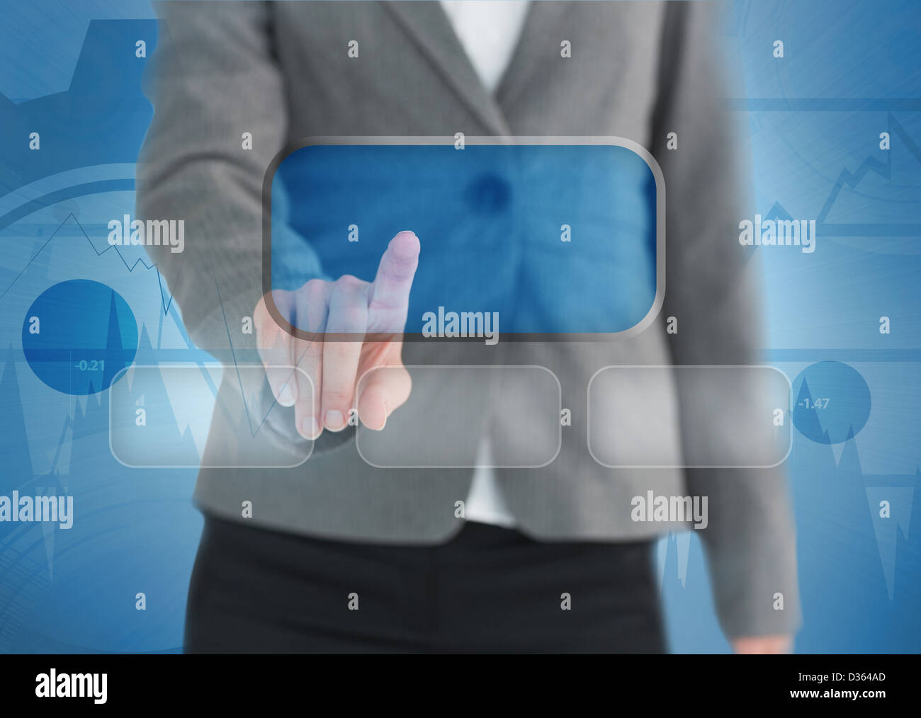 Businesswoman touching a screen Stock Photo - Alamy