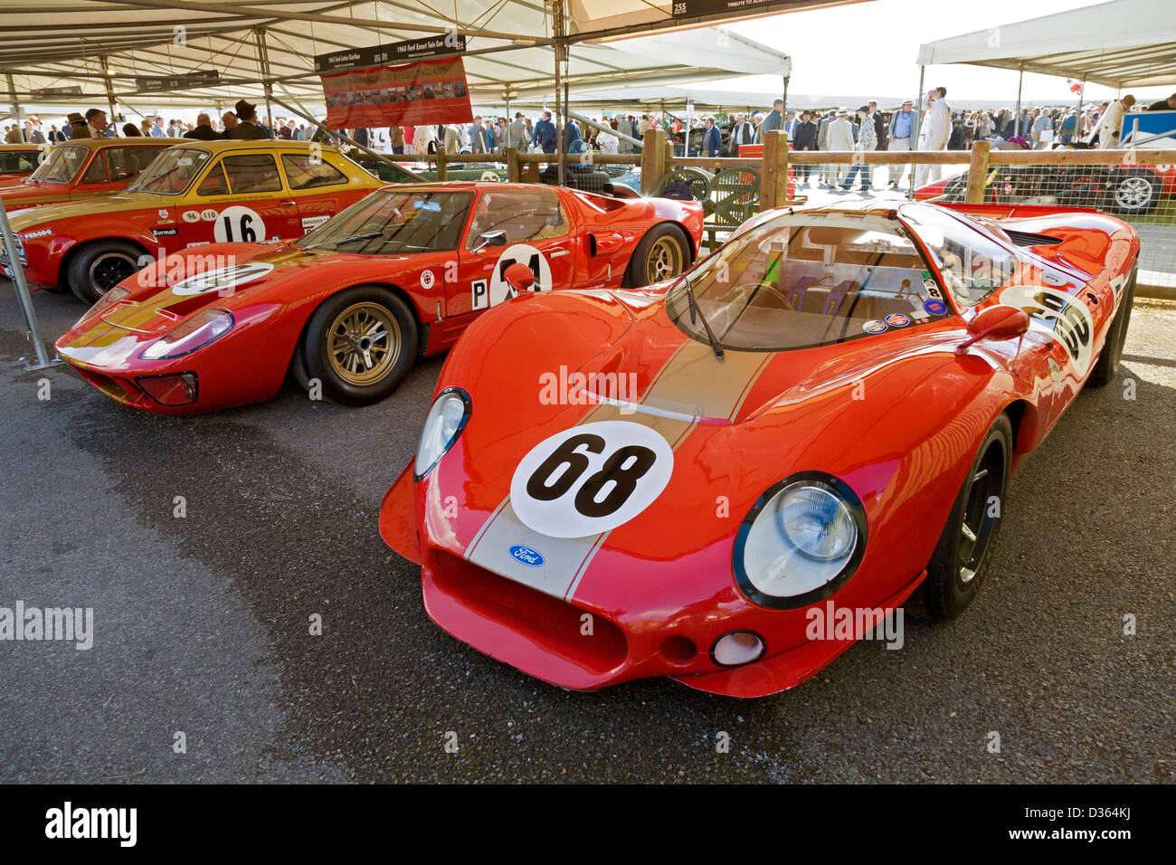 Alan Mann Racing's 1968 Ford F3L and 1966 Ford GT40 in the paddock at ...