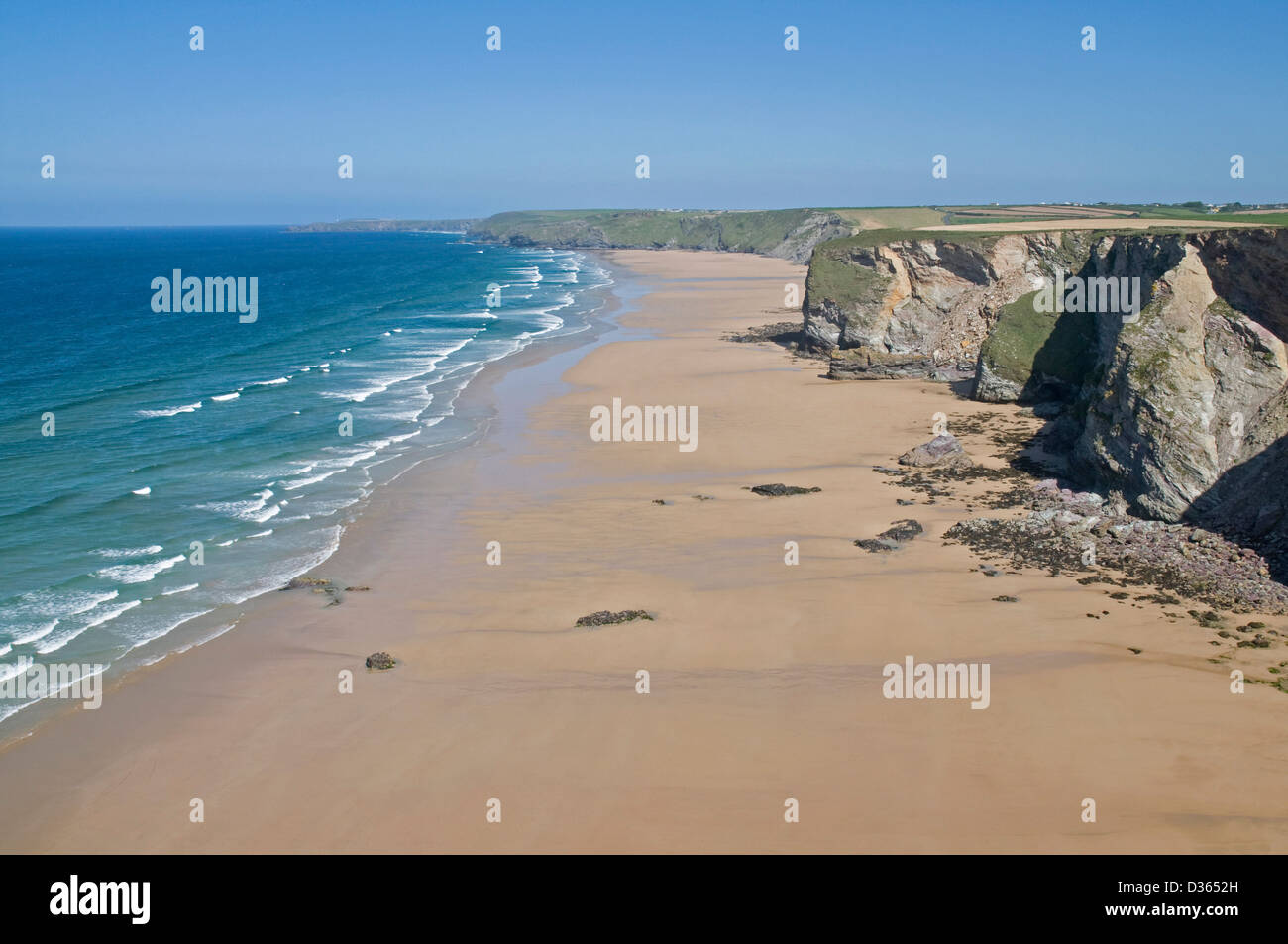 The wide expanse of sandy beach at Watergate Bay on Cornwall's north ...