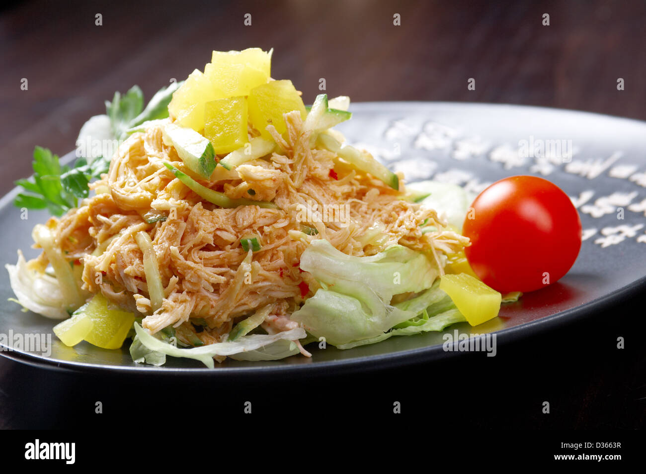 Japan salad with smoked chicken and vegetables closeup Stock Photo - Alamy