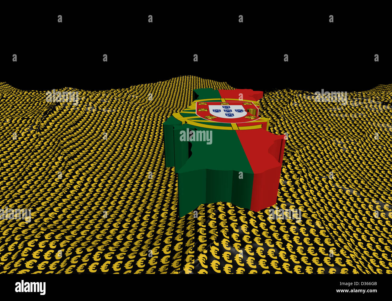 Portugal map flag in abstract ocean of Euro symbols illustration Stock ...